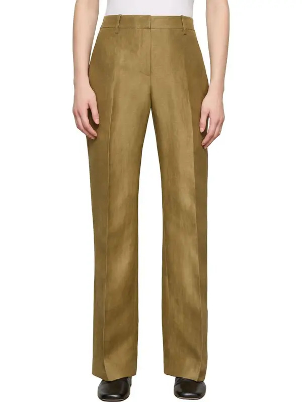 Lafayette 148 New York Linen-viscose Gates Pant - Khaki Green