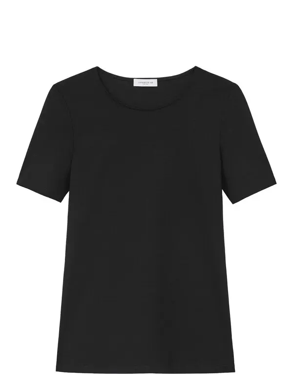 Lafayette 148 New York Cotton Rib Short Sleeve Crewneck T-shirt - Black