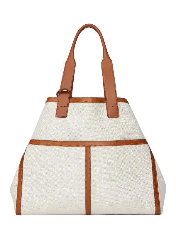 Lafayette 148 New York Linen Hemp Canvas L Tote Bag - Pebble Multi