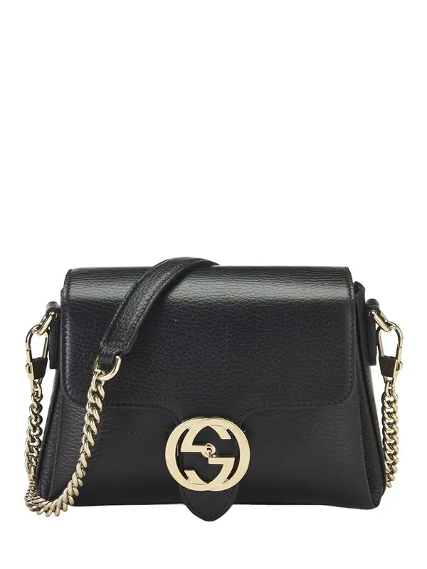 Gucci Leather Interlocking Shoulder Bag - Black