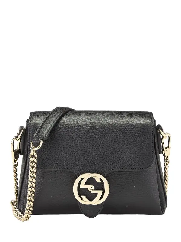 Gucci Leather Interlocking Shoulder Bag - Black