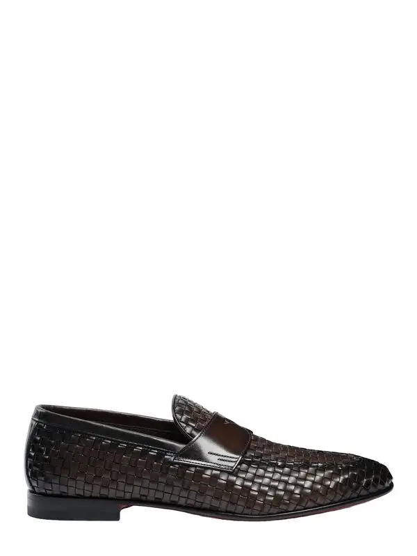Santoni Woven Leather Loafers - Brown