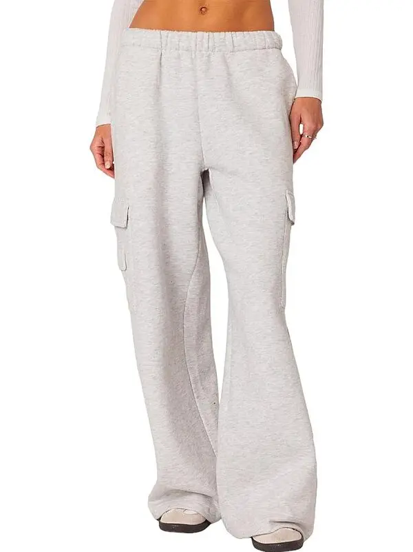 EDIKTED Wide Leg Cargo Sweatpants - Light Gray