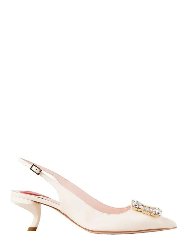 ROGER VIVIER Virgule Strass Crystal-embellished Slingback Pumps - Off-white