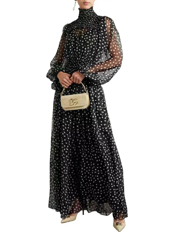 Dolce & Gabbana Printed Shirred Silk-georgette Maxi Dress - Black