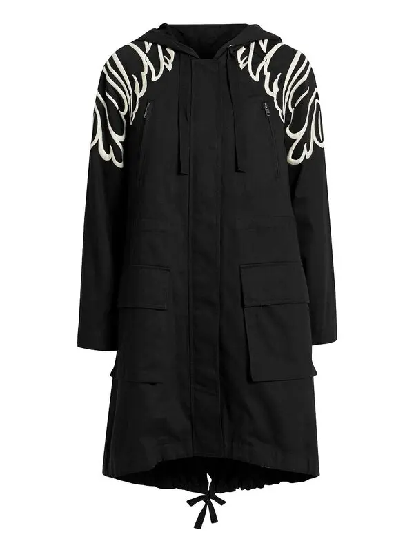 Red Valentino Embroidered Cotton-twill Hooded Parka - Black