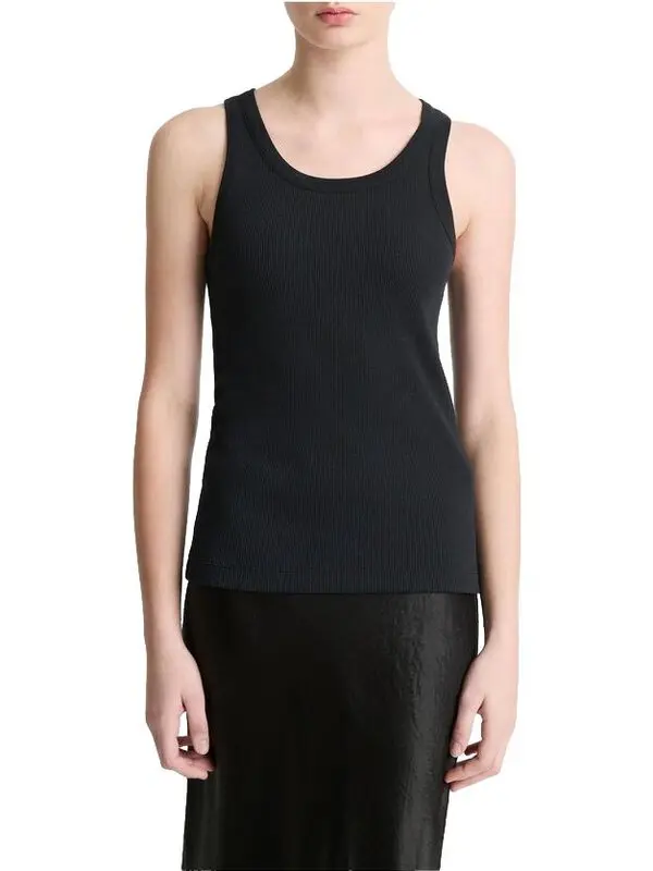 Vince Ribbed Scoop-neck Tank - Black