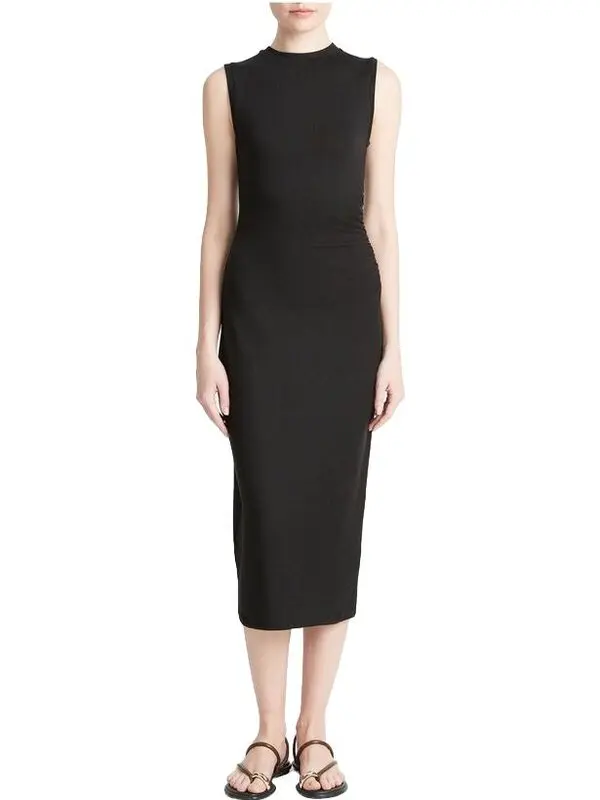 Vince Sleeveless Gathered-waist Dress - Black
