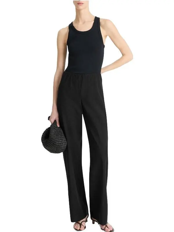 Vince Colette High-rise Cotton & Linen-blend Bias Pant - Black