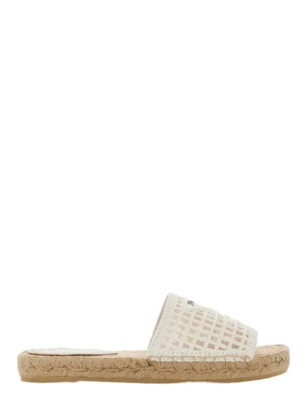 Prada Crocheted Raffia Platform Sandals - White