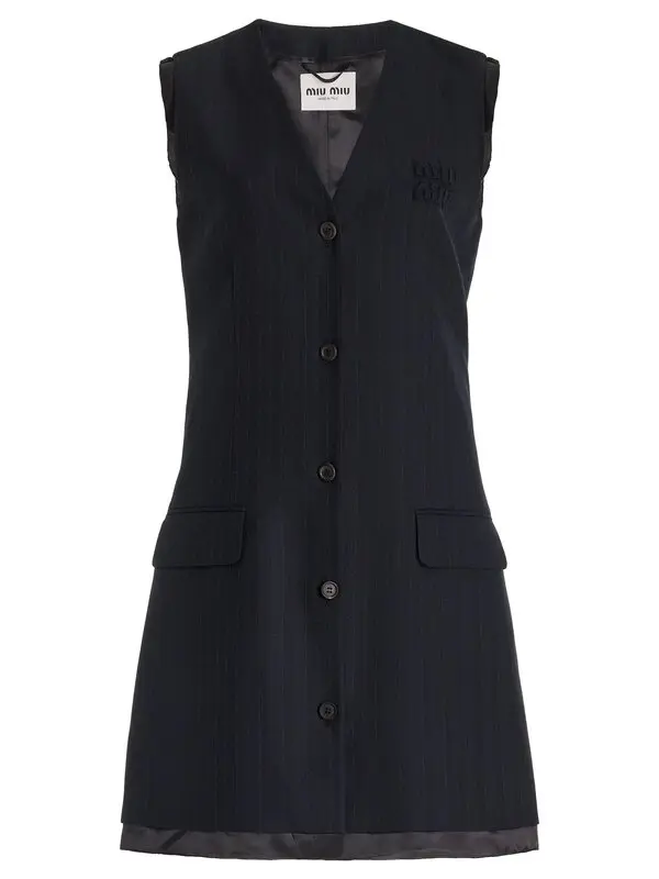 Miu Miu Tailored Virgin Wool Mini Dress - Navy