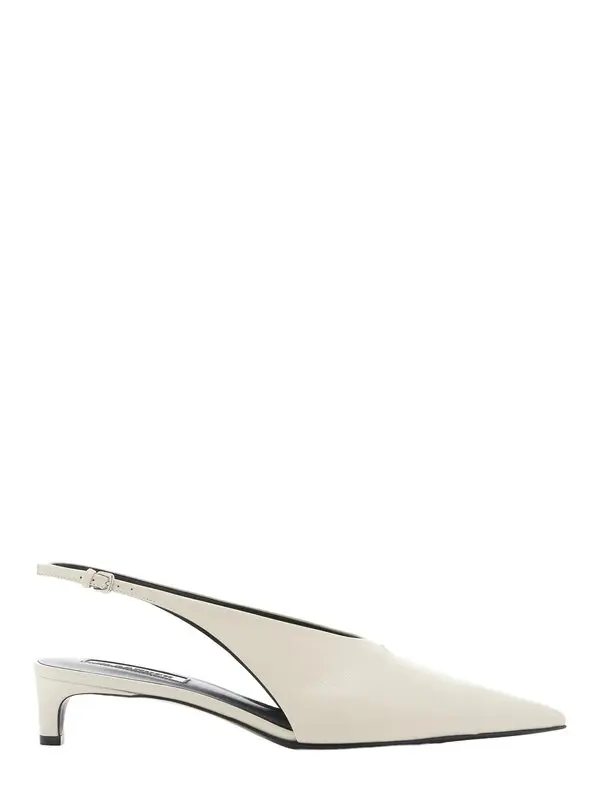 JIL SANDER Leather Slingback Pumps With Kitten Heel - Ivory