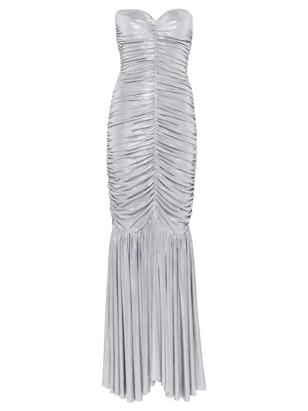 Norma Kamali Slinky Ruched Fishtail Gown - Silver