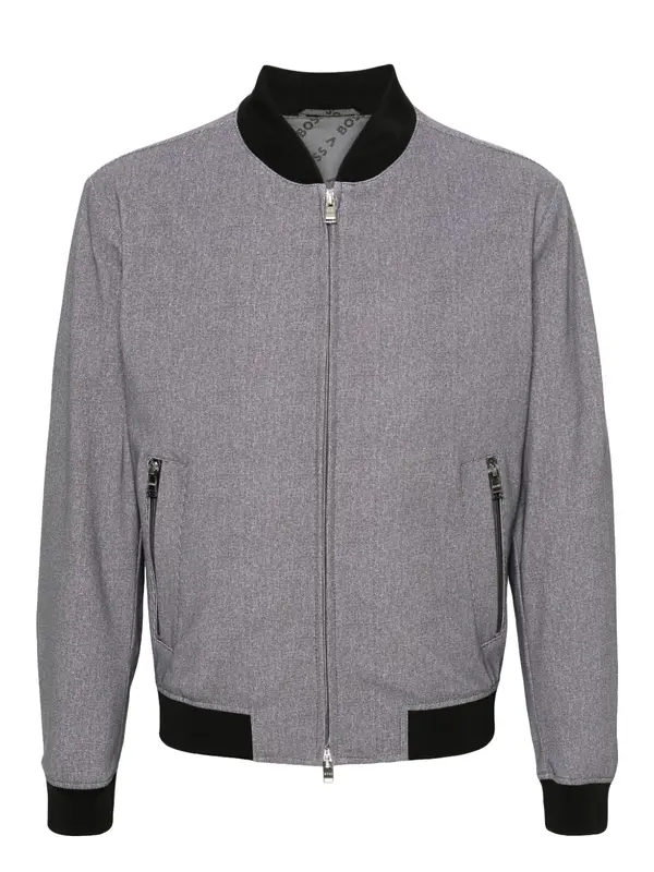 BOSS Houndstooth Print Zip-up Jacket - Grey