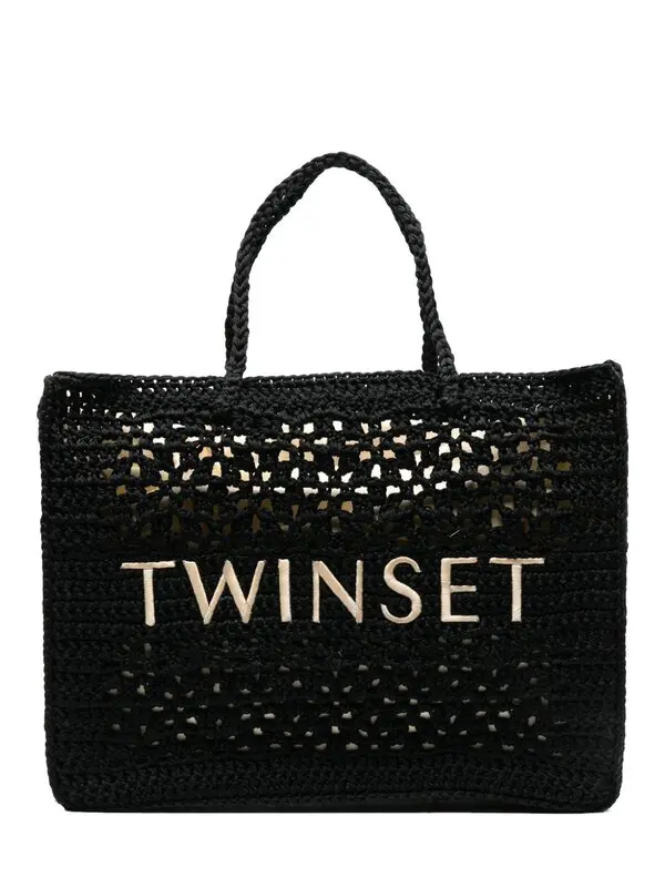 TWINSET Logo-embroidered Crochet Tote - Black