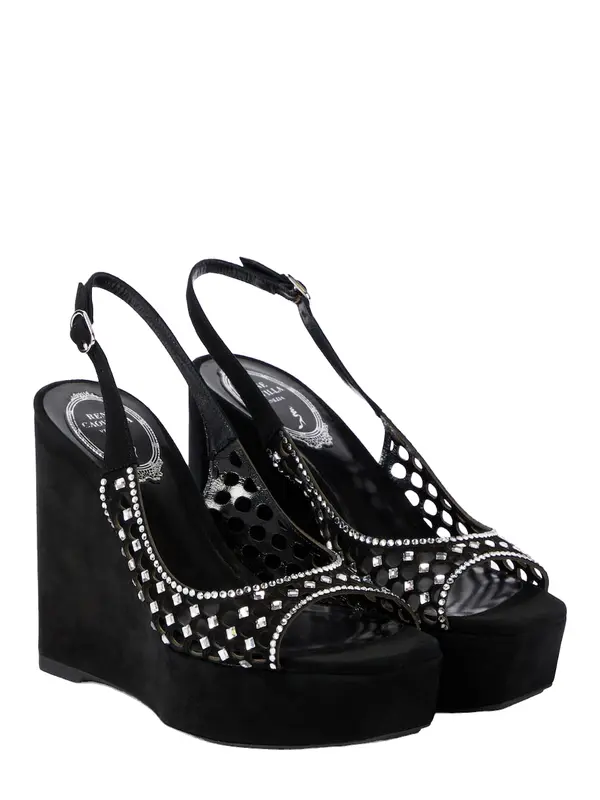 Rene Caovilla Embellished Suede Platform Sandals - Black