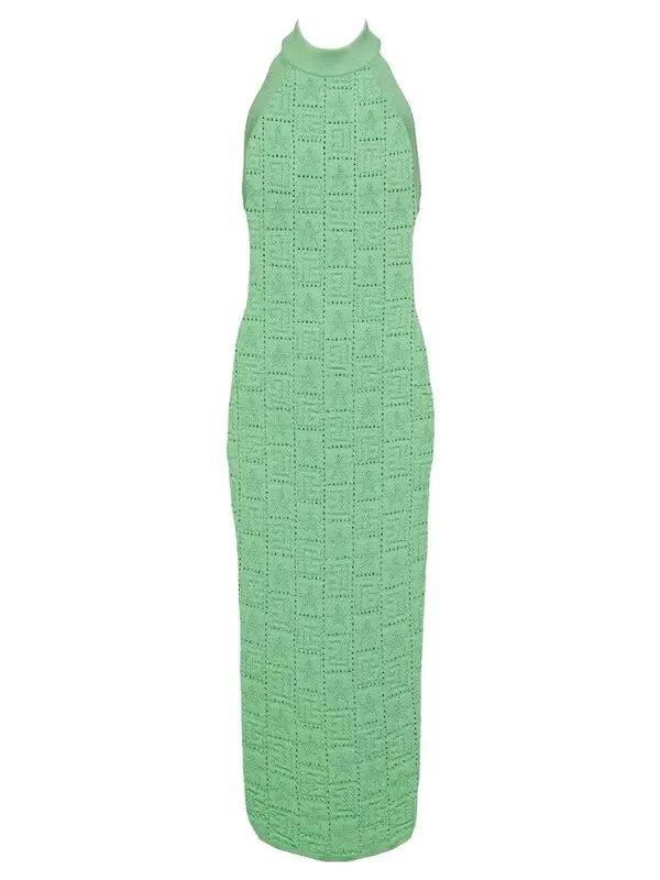 Balmain Monogram Openwork Midi Dress - Green