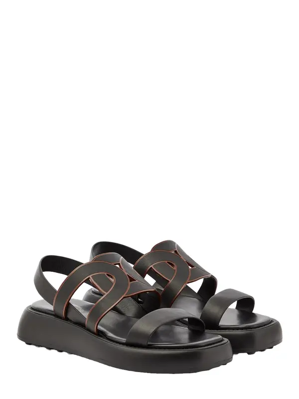 TOD'S Catena Leather Sandals - Black