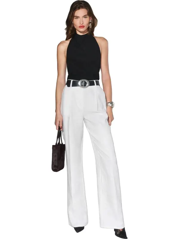 REFORMATION Alex Linen Mid Rise Pant - Ivory