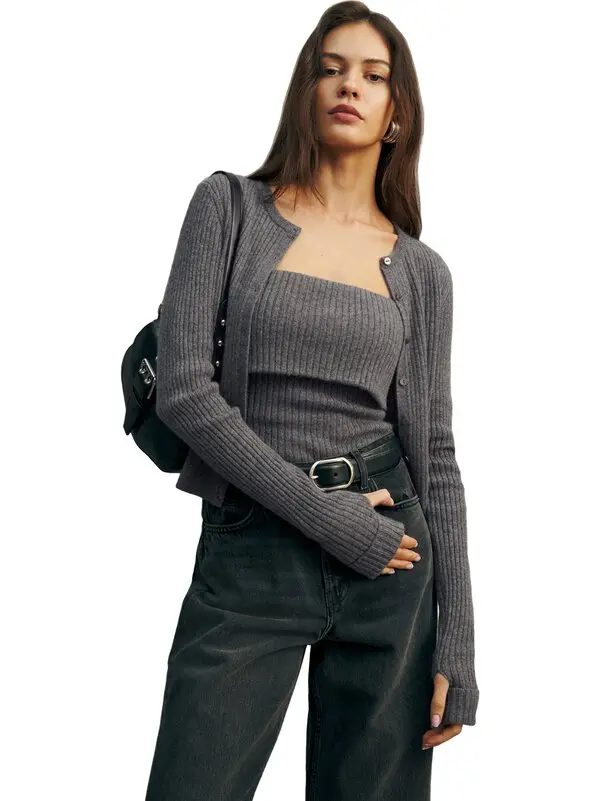 REFORMATION Quinn Cashmere Sweater Set - Grey