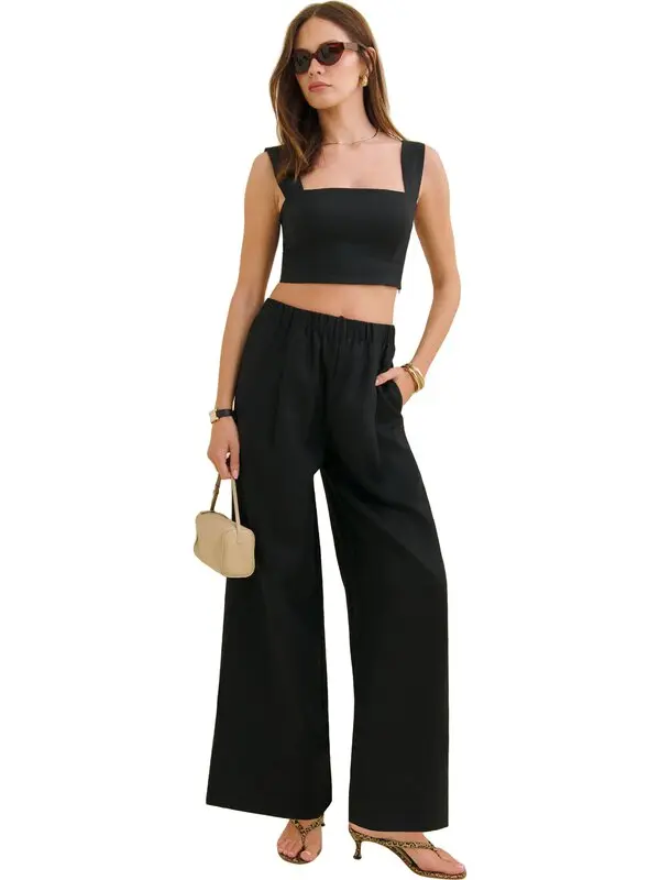 REFORMATION Fernando Linen Wide Leg Pant - Black
