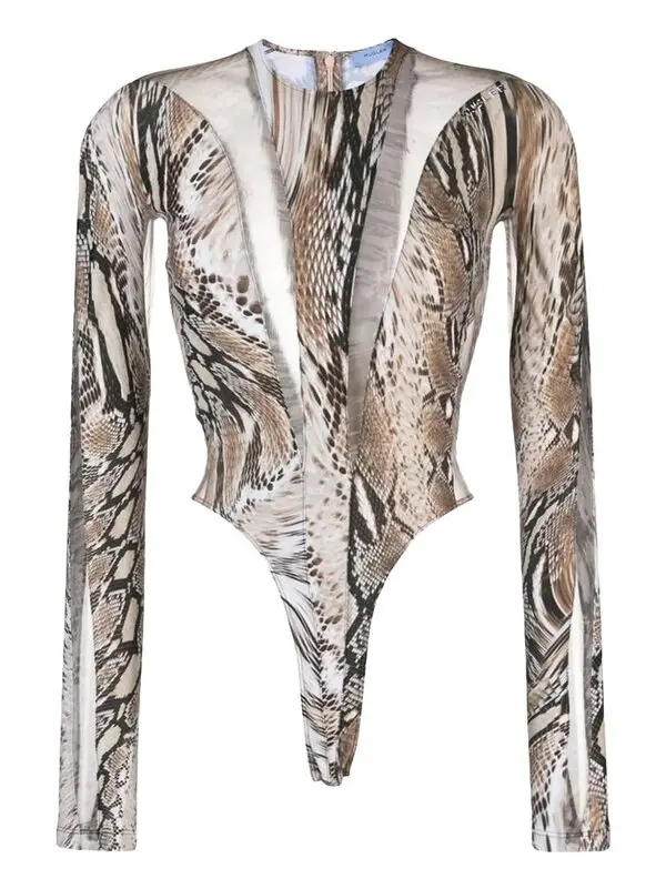 MUGLER Illusion Bodysuit - Warped Snake Roccia