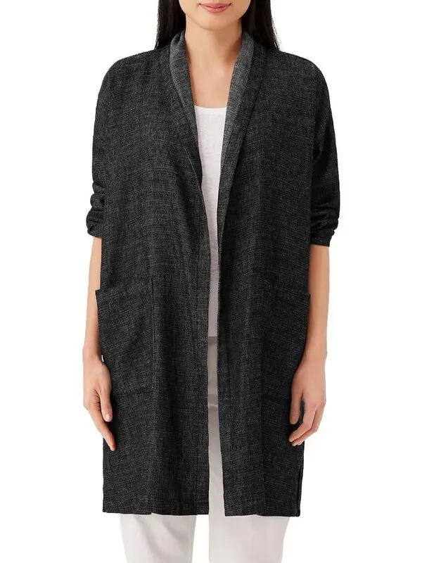 Eileen Fisher Organic Cotton And Hemp Tweed Long Coat - Black
