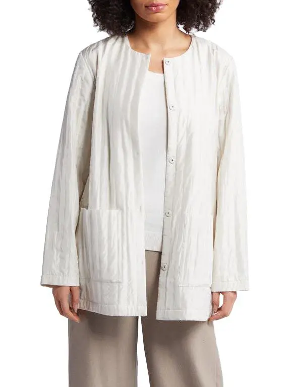 Eileen Fisher Quilted Silk Jacket - Bone