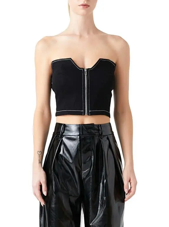 GREY LAB Zip Front Strapless Top - Jet Black