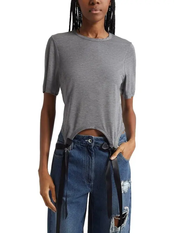 Simone Rocha Easy Bow Tails Cotton T-shirt - Grey Marl