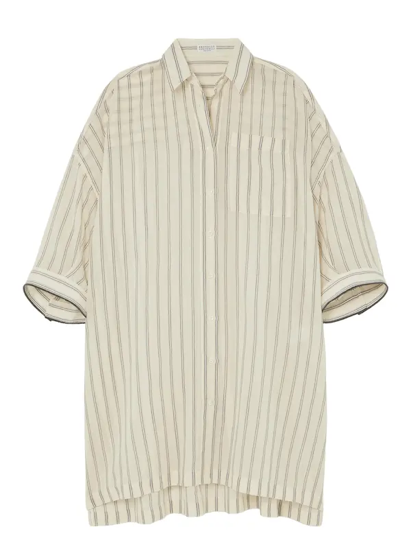 Brunello Cucinelli Striped Cotton And Silk-blend Voile Shirt - White