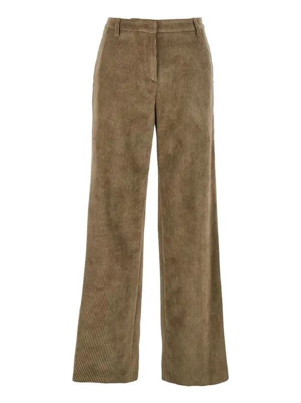 PLAIN Ribbed Velvet Pants With Belt Loops - Green