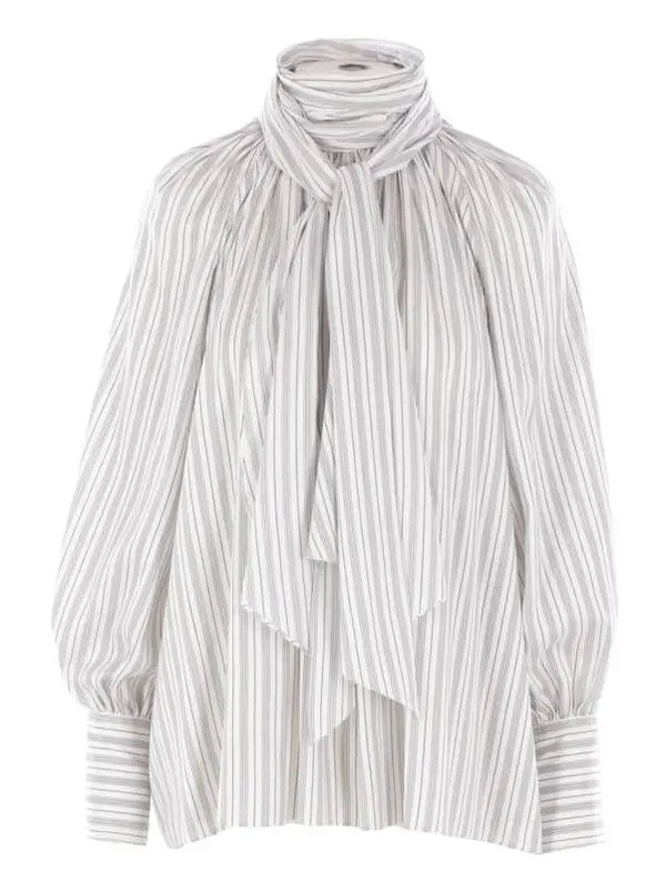 PHAEONIA Striped Cotton And Silk Blouse - White+anthracite