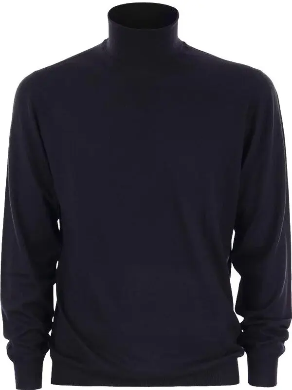 Fedeli Derby Wool Turtleneck Sweater - Blue