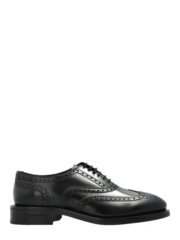 Dsquared2 Wingtip Brogue Leather Flats - Black