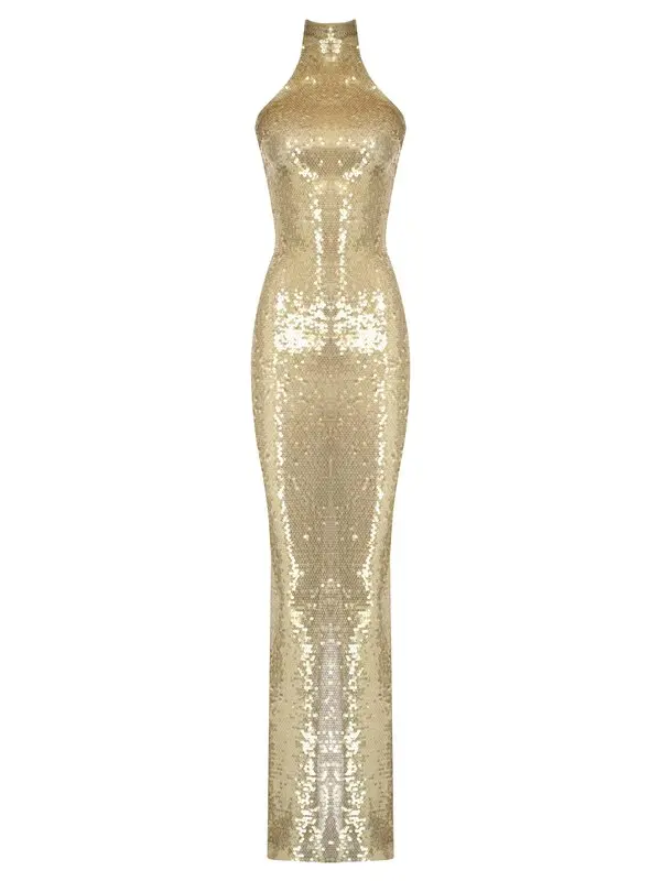 THE NEW ARRIVALS ILKYAZ OZEL Mariacarla Sequin Maxi Dress - Nude