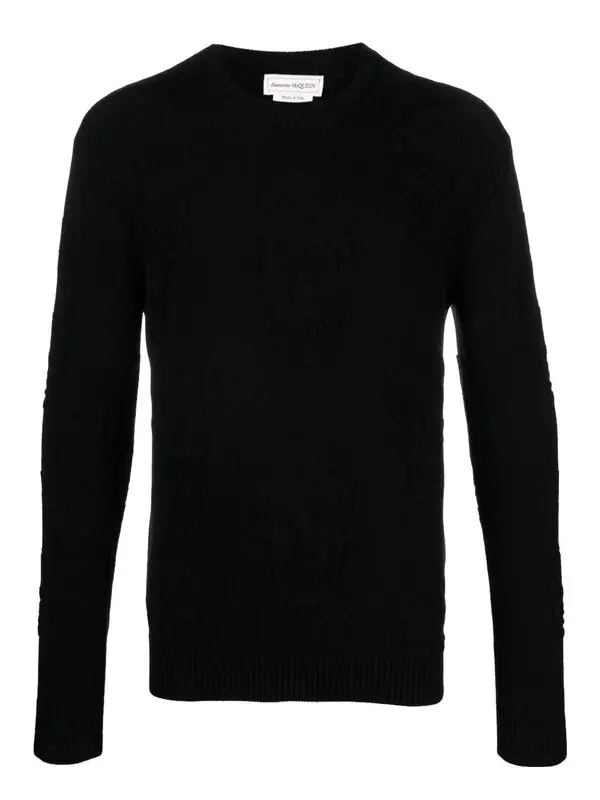 Alexander McQueen Skull Knitted Cotton Jumper - Black