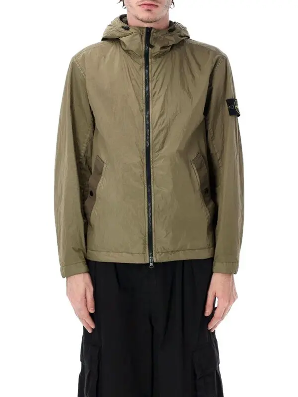 Stone Island Crinkle Reps Ny Hooded Jacket - Military Green