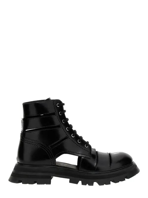 Alexander McQueen Leather Cut Out Boots - Black
