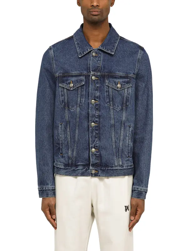 Palm Angels Denim Jacket With Monogram Embroidery - Light Blue