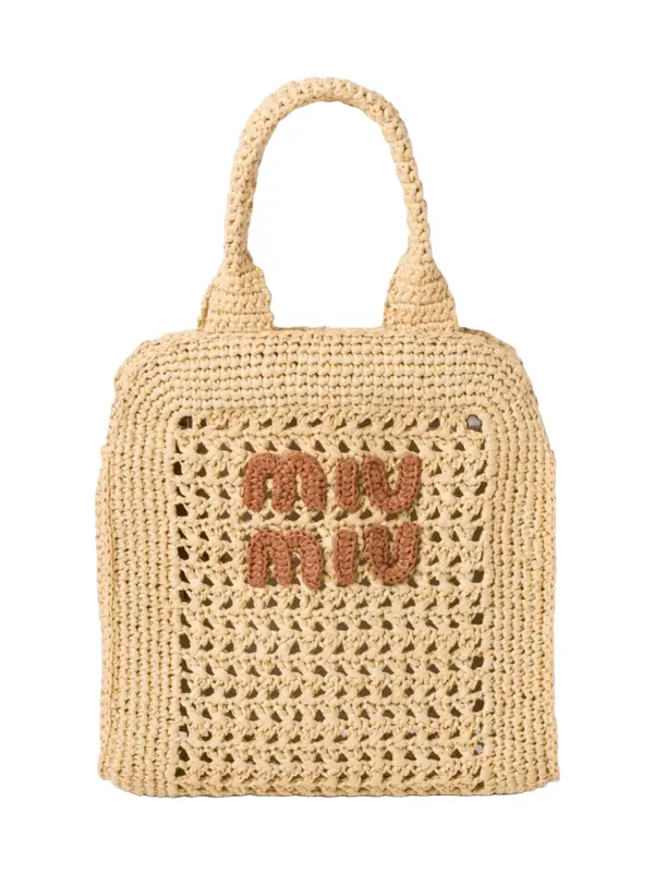 Miu Miu Crochet Raffia Tote Bag - Neutrals
