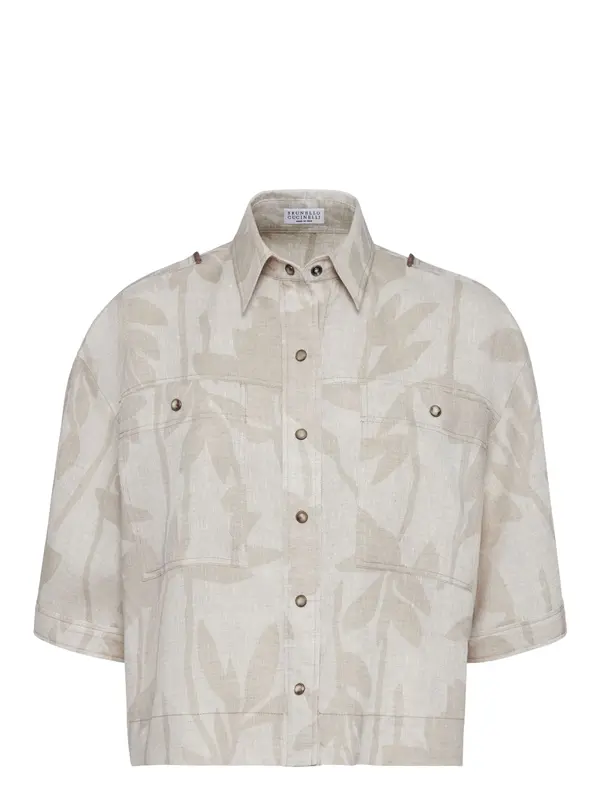 Brunello Cucinelli Leaf-print Linen Shirt - Neutrals