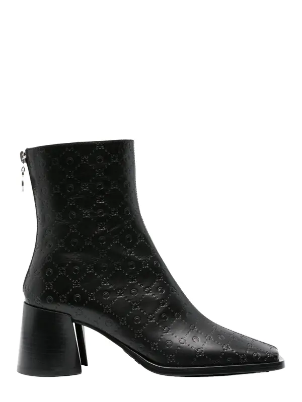 MARINE SERRE Monogram-debossed Leather Ankle Boots - Black