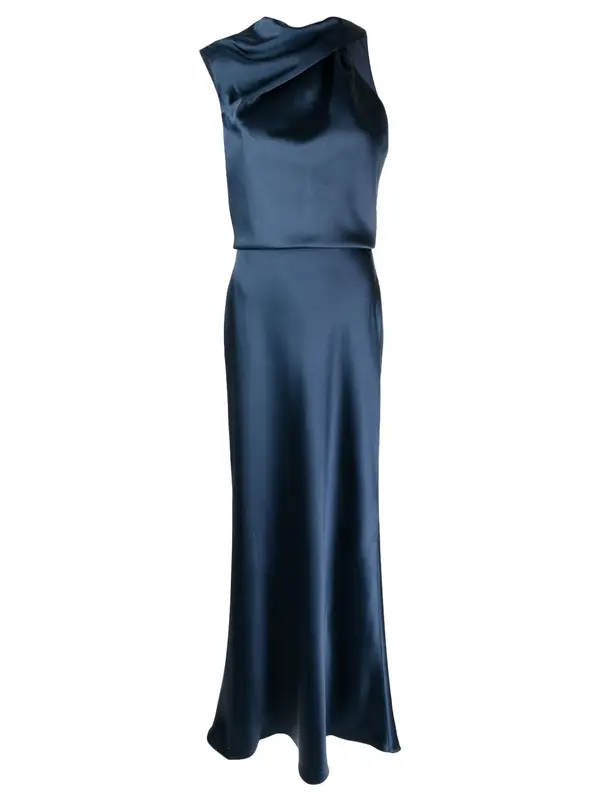 Amsale Asymmetric Draped Gown - Blue