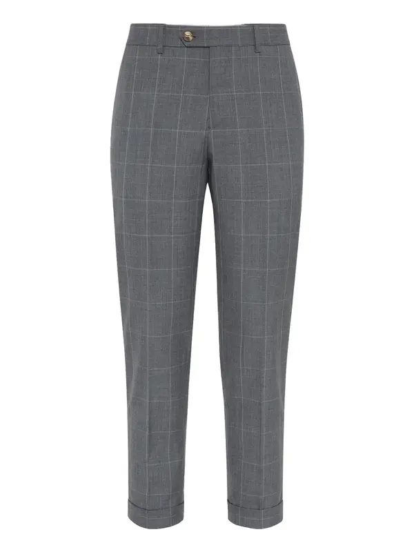 Brunello Cucinelli Check-pattern Wool Trousers - Grey