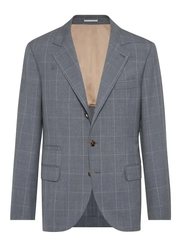 Brunello Cucinelli Fine-check Virgin-wool Blazer - Grey