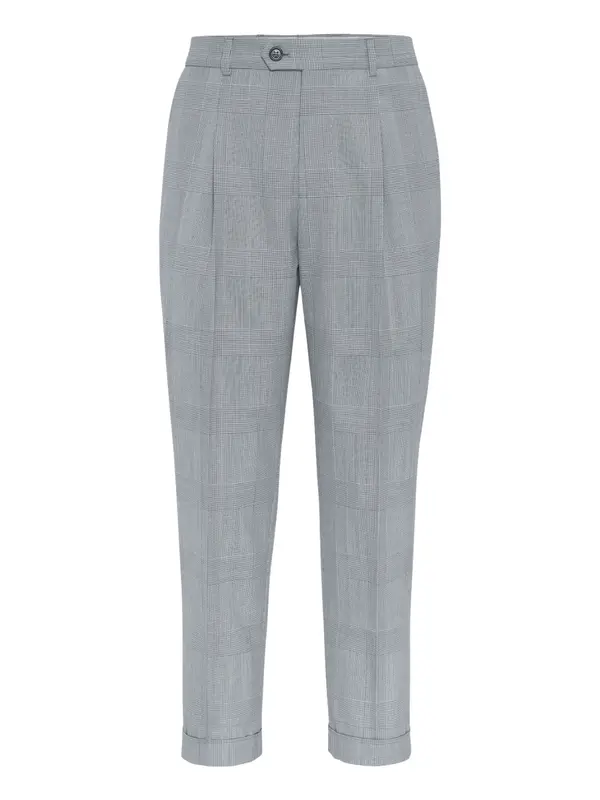 Brunello Cucinelli Straight-leg Prince Of Wales Check Trousers - Black