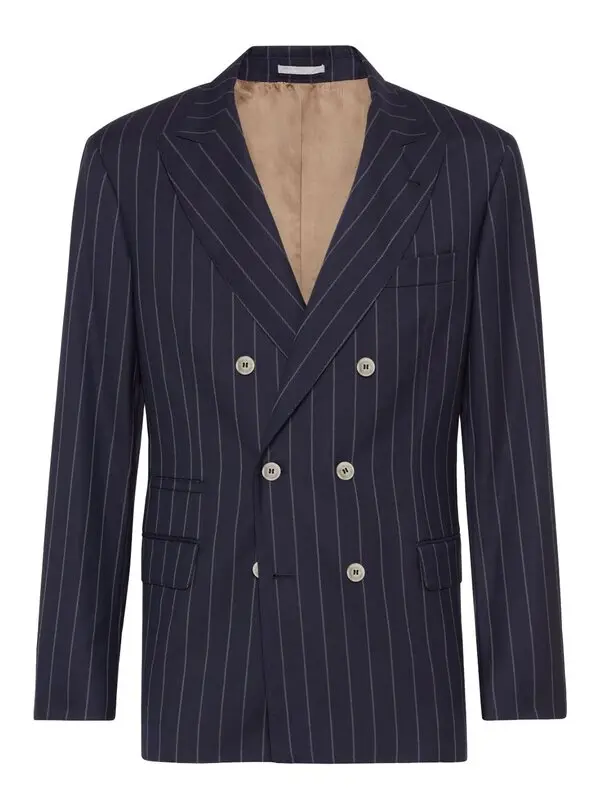 Brunello Cucinelli Pinstripe Virgin Wool Blazer - Blue