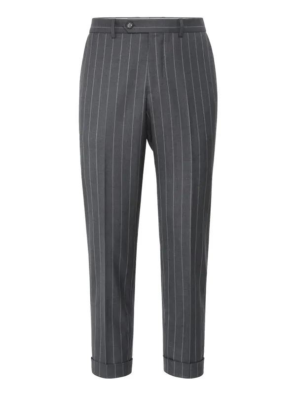 Brunello Cucinelli Striped Virgin Wool Trousers - Grey