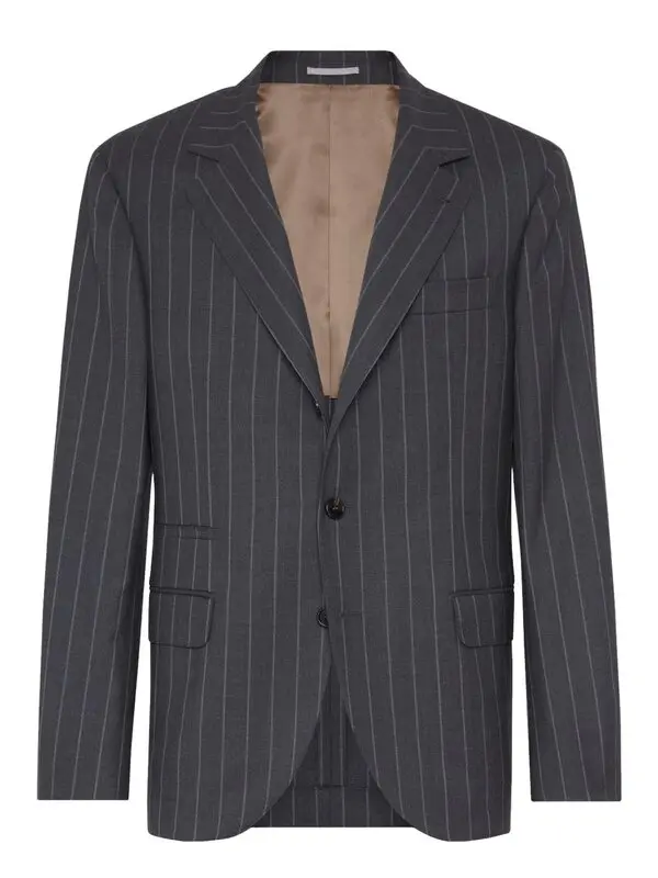 Brunello Cucinelli Chalk-stripe Wool Blazer - Grey